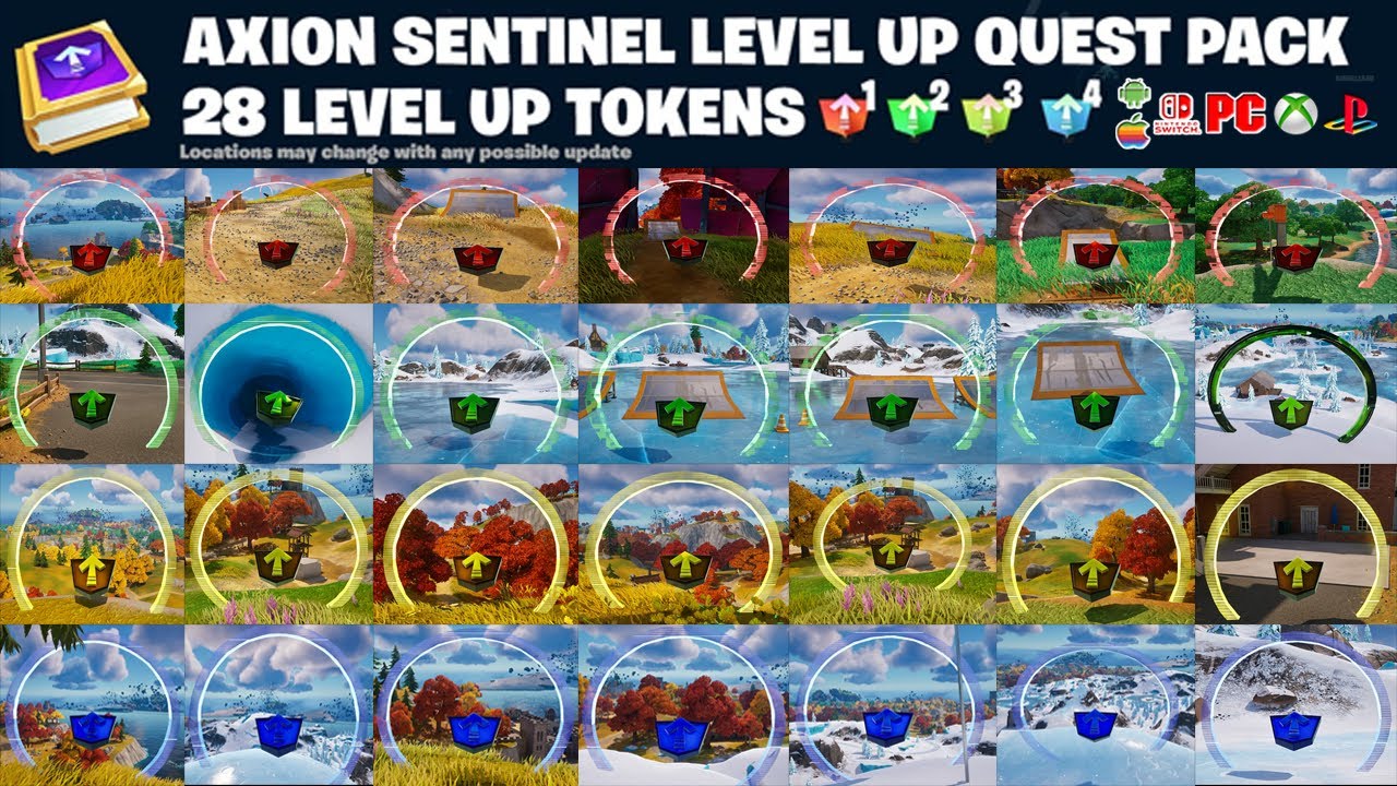 ALL 28 AXION SENTINEL LEVEL UP TOKEN PACK QUESTS IN FORTNITE! - YouTube