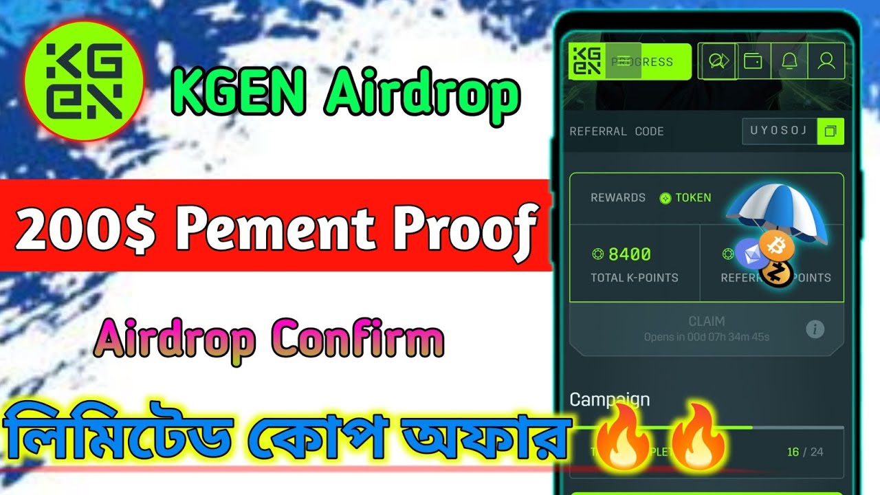Kgen Airdrop 💰 200$ Pement Proof Live || Kgen All Quest Complete ...