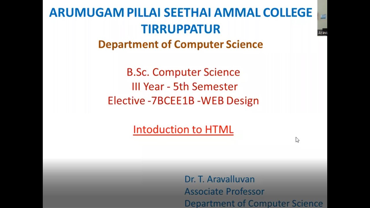 Introduction to HTML - Dr.T.Aravalluvan - YouTube