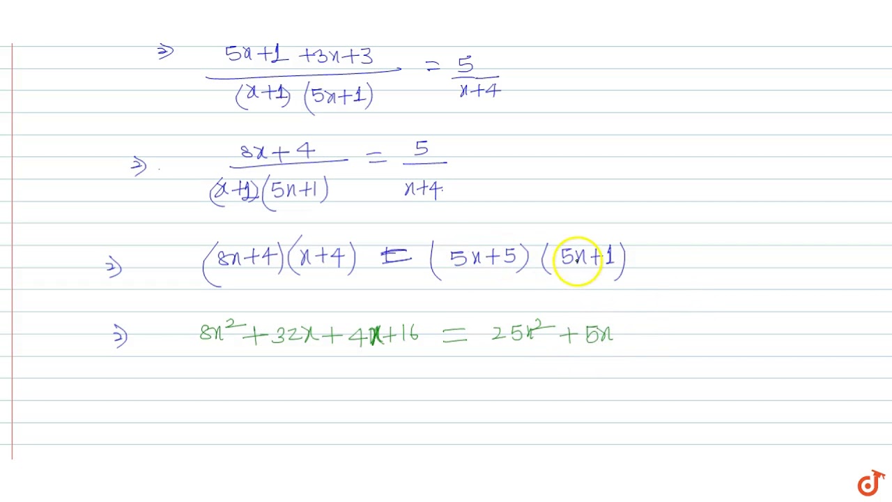 Solve For X 1 x 1 3 5x 1 5 x 4 X 1 1 5 4 YouTube