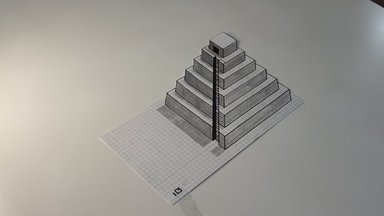 3D Optical Illusion Drawing - Pyramid on Grid Paper" - YouTube