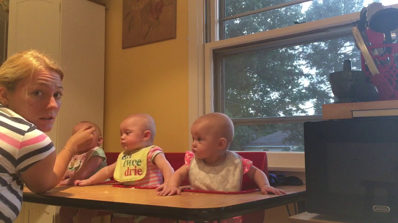 First solid food experience for my triplets - YouTube