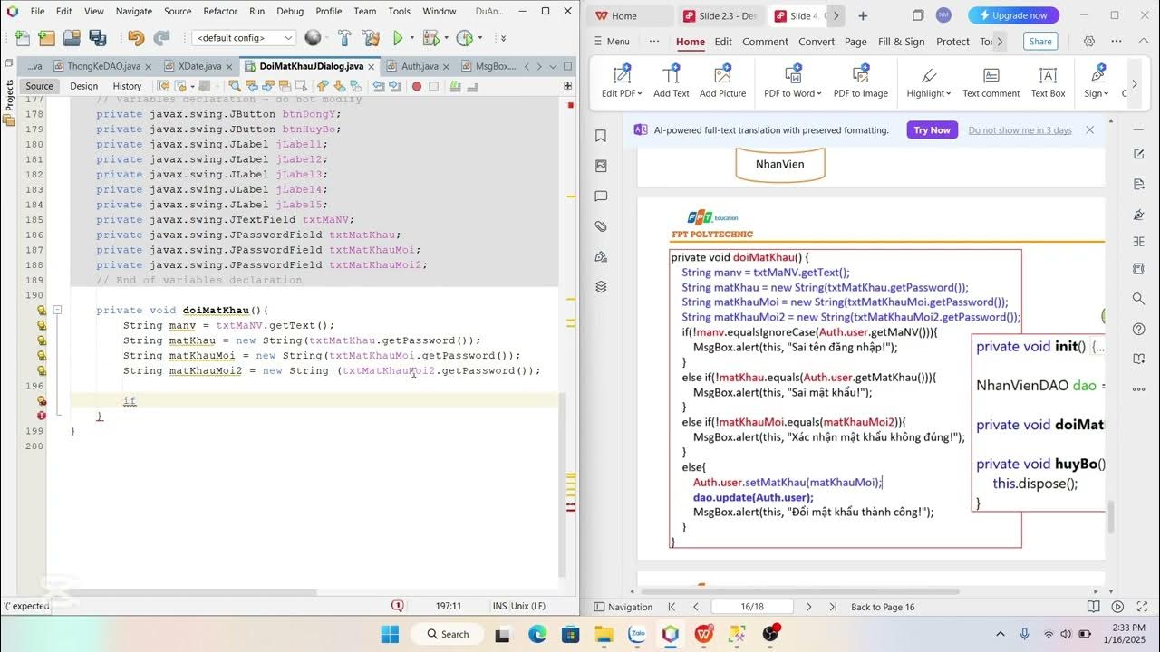 Dự án mẫu (UDPM-Java) - P7: LẬP TRÌNH DoiMatKhauJDialog - YouTube
