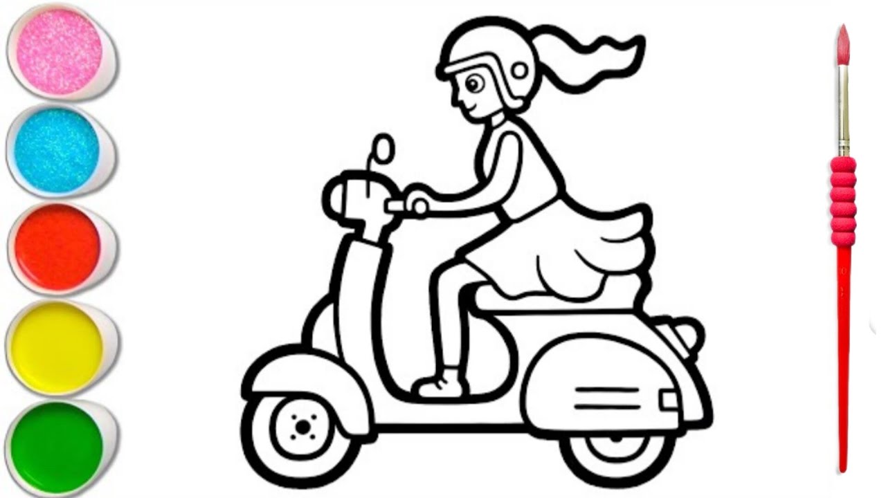 How to draw a Girl Riding Vespa for kids | Easy step by step drawing ...