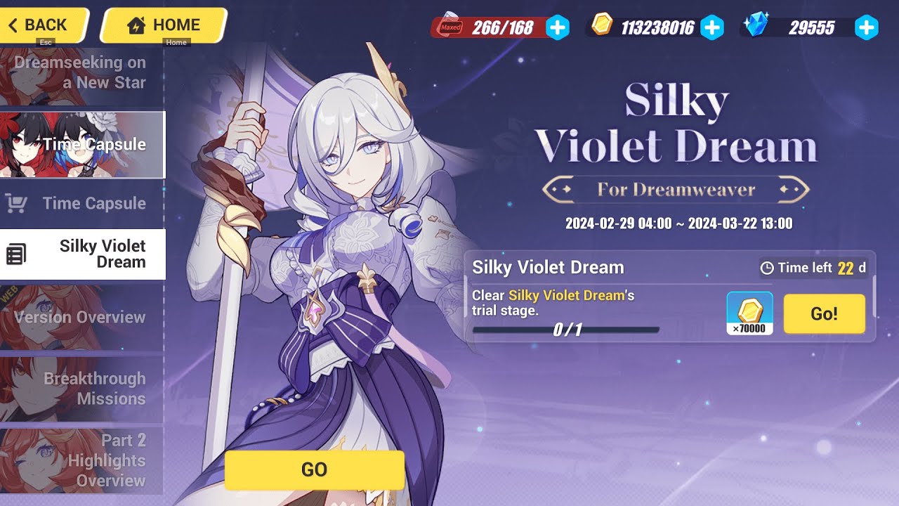 Honkai Impact 3rd Dreamweaver Silky Violet Dream Outfit Trial - YouTube