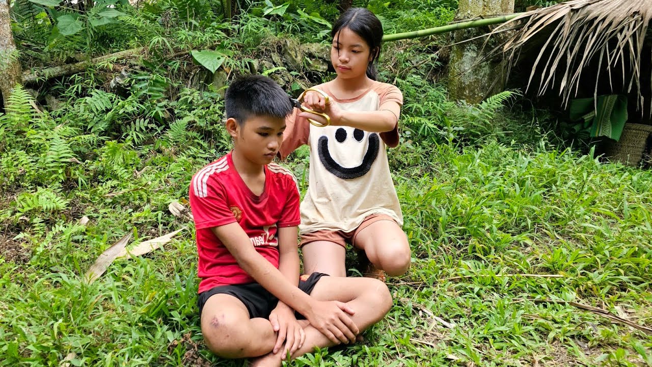 A poor girl helps a homeless boy straighten his hair and buy wood to ...