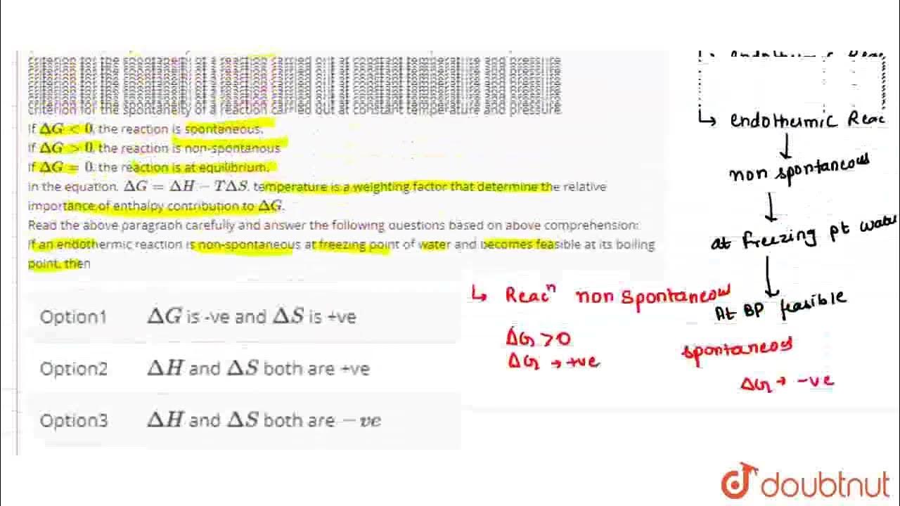 Free energy, G=H-TS, is a state function that includes whether a ...