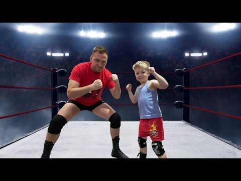 Crazy wrestling match between dad and son