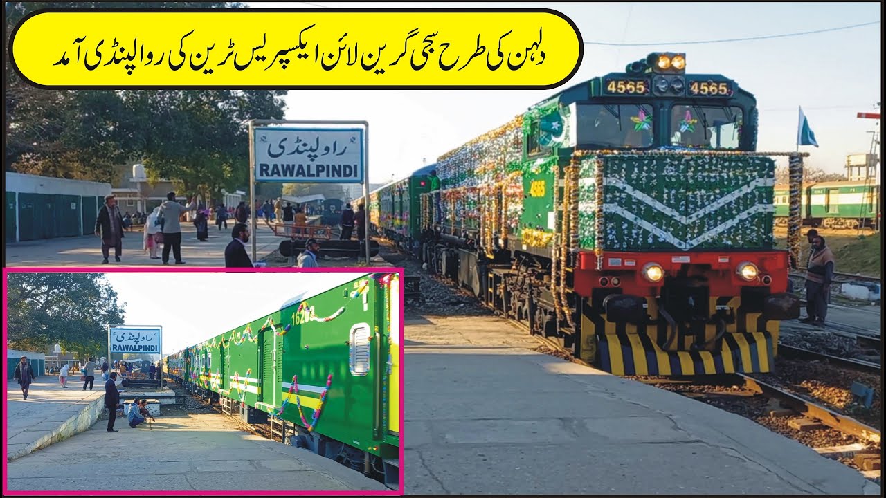 Fully decorated non stop luxury train Green line express arriving ...