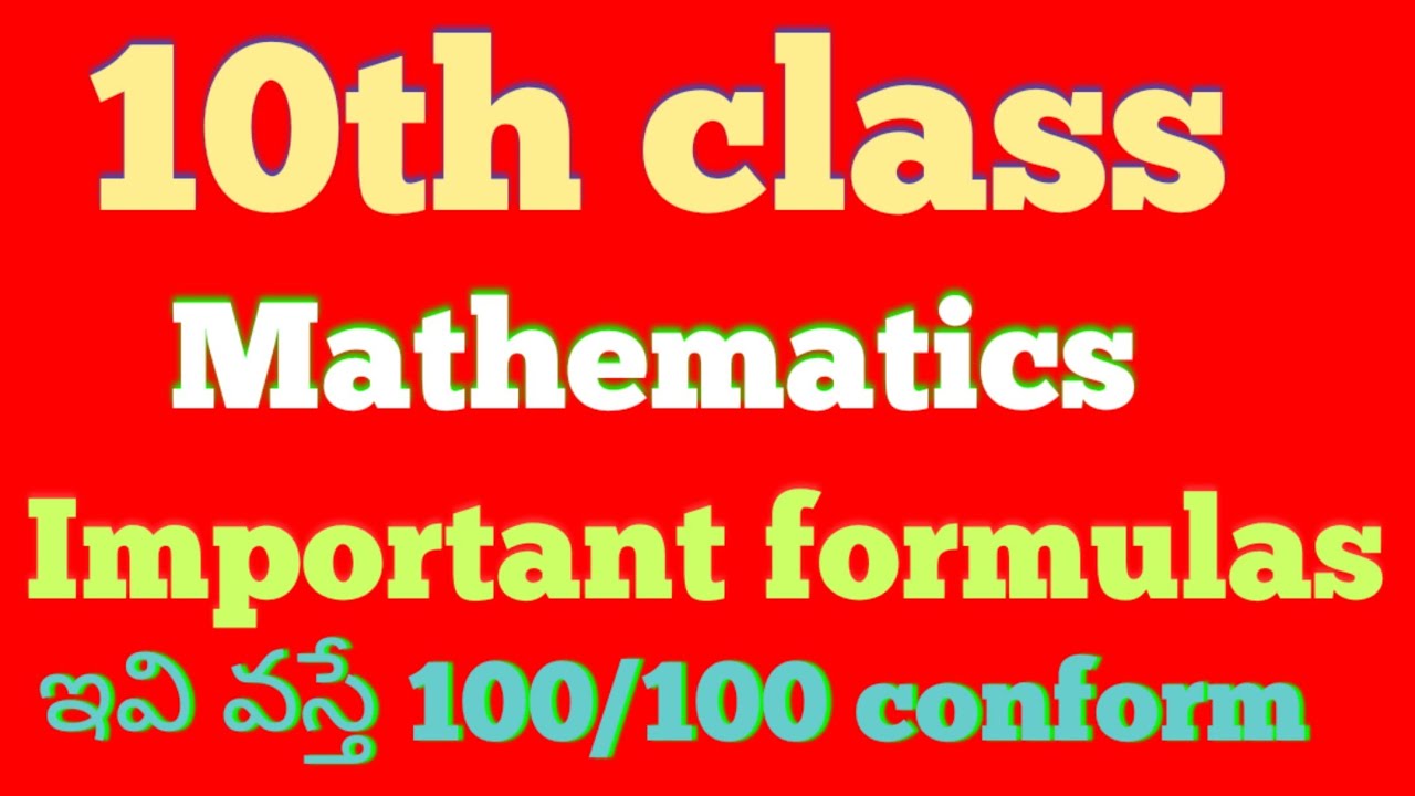 10th class Mathematics Important formulas - YouTube