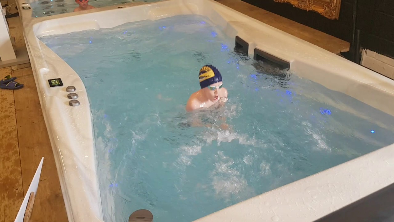 Exercise pool getting it's first trail run. Swim spa - YouTube