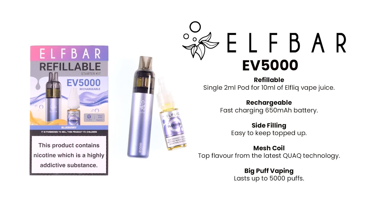 Elf Bar EV5000 Refillable Rechargeable Disposable Vape Unboxing & Setup ...