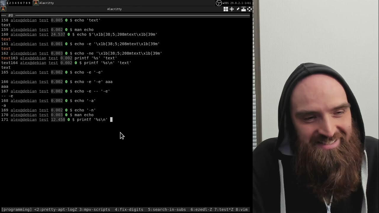 [Bash scripting #5] A quick introduction to printf (and why you don't want to use echo) - YouTube