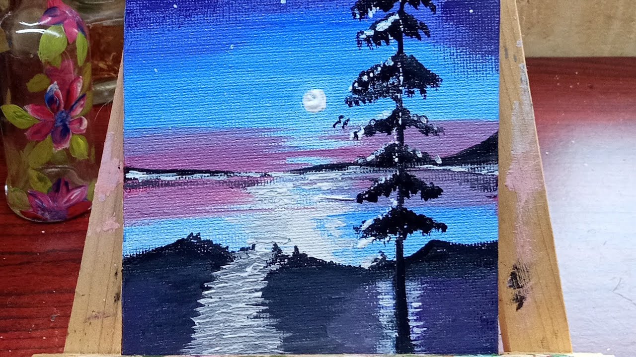 Simple Moonlight landscape painting on canvas 🖌️🌝 |Acrylic Painting 🖌️ ...