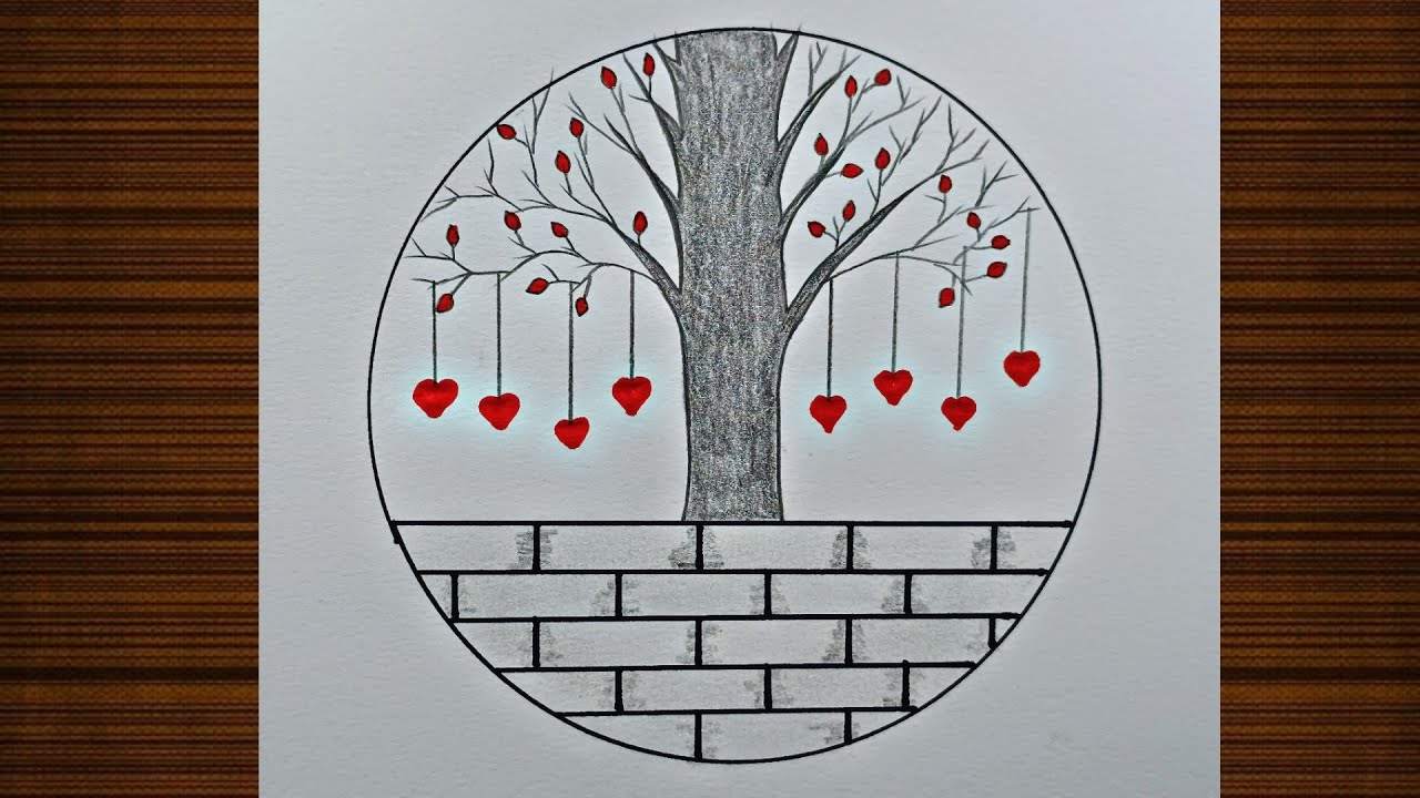 رسم سهل رسم شجرة الحب بمناسبة عيد الحب رسم سهل للمبتدئين رسم خطوة