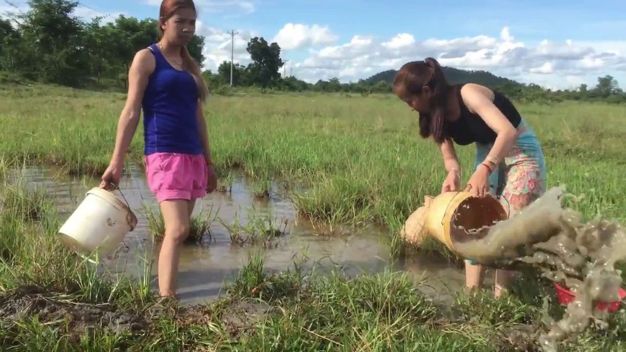 Two Beautiful girls catch fish- How To catch fish by hand - YouTube