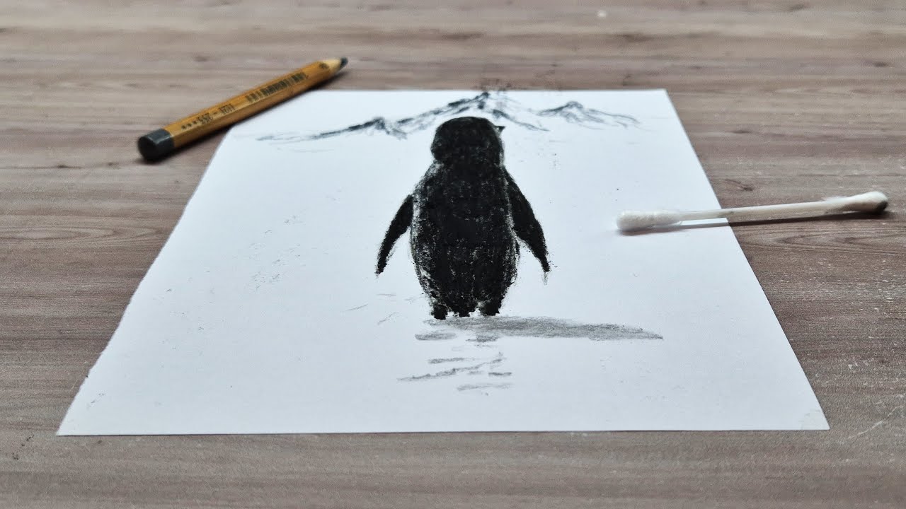 3d drawing easy nihilist penguin on paper - YouTube
