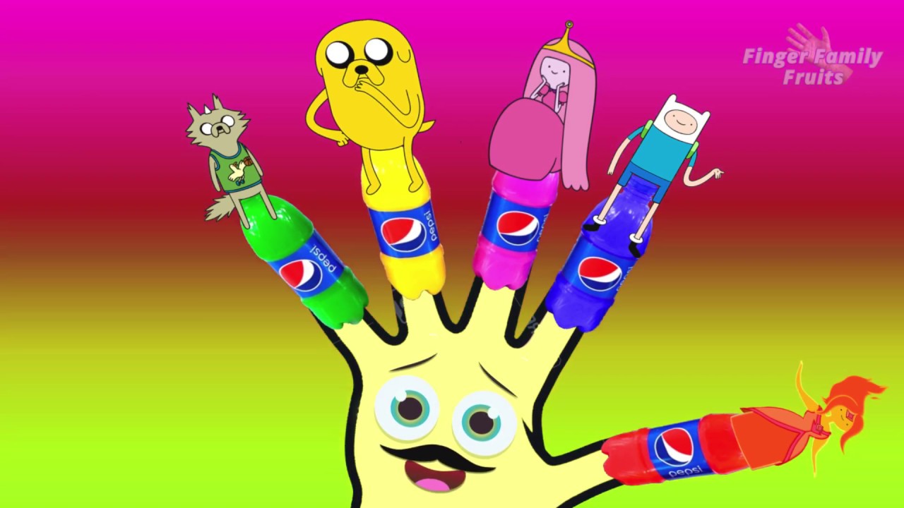 Colors Learn Adventure Time Hammering Heads Pepsi Bottles Finger Family ...