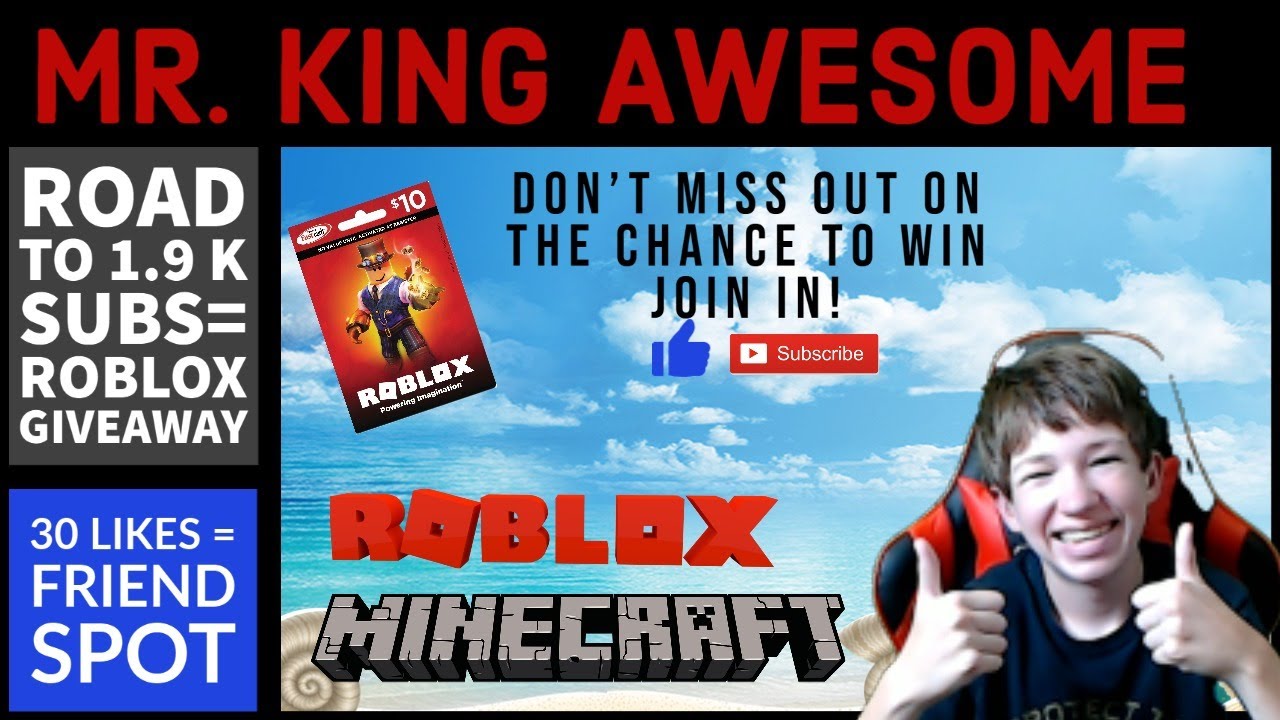 Mr. King Awesome Live Stream! Robux Giveaway! 30 Like= Friend Spot! Be ...