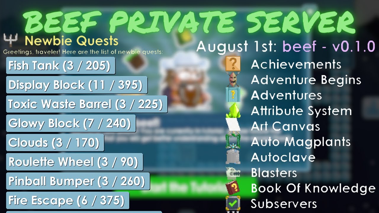 Beef Private Server is Back: Latest Update v0.1.0 - Newbie Quests ...