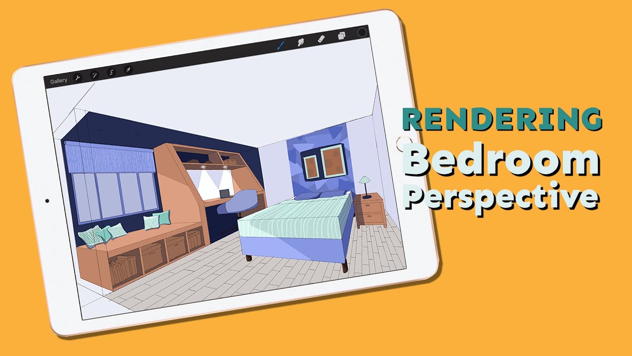 Bedroom Two point perspective | Drawing and rendering with Procreate ...