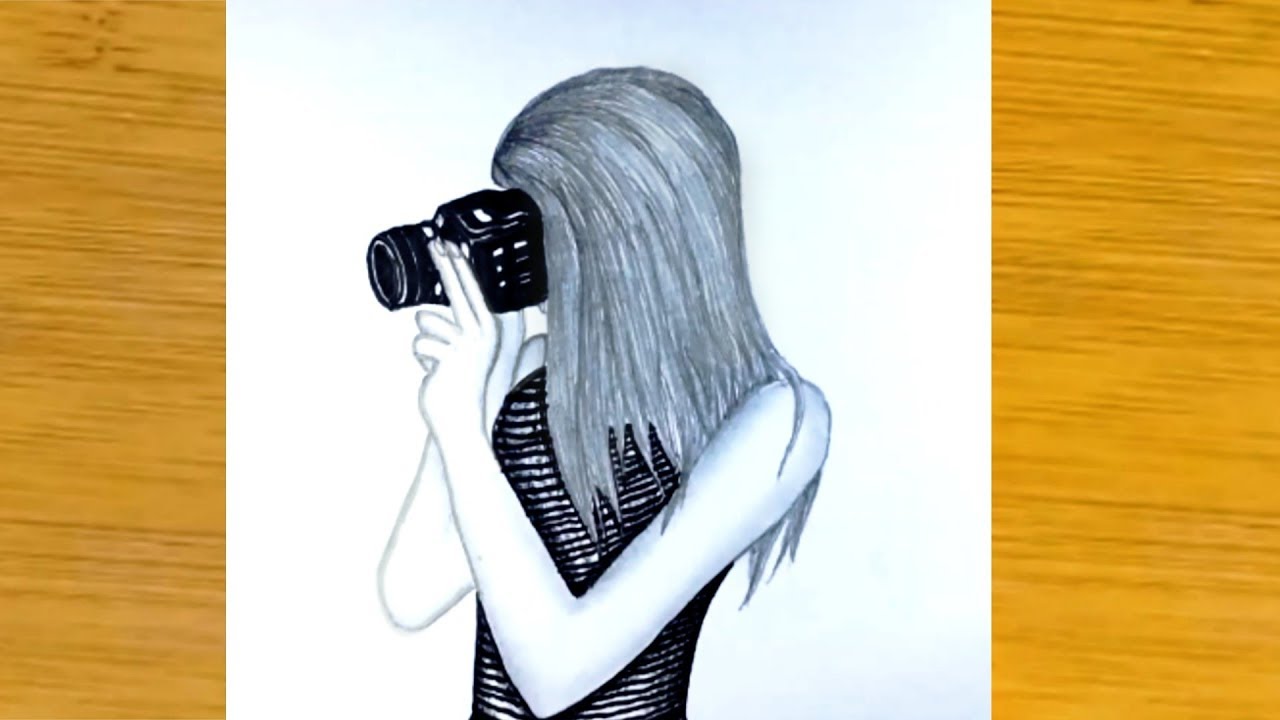 How to Draw a Girl with Camera for Beginners (DRAWING TUTORIAL) - step ...