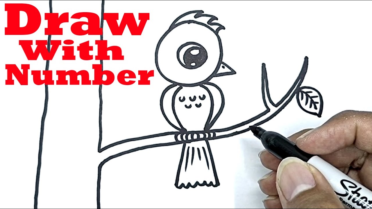 How To Draw A Bird With Numbers With Number 0 | Drawing With Number ...