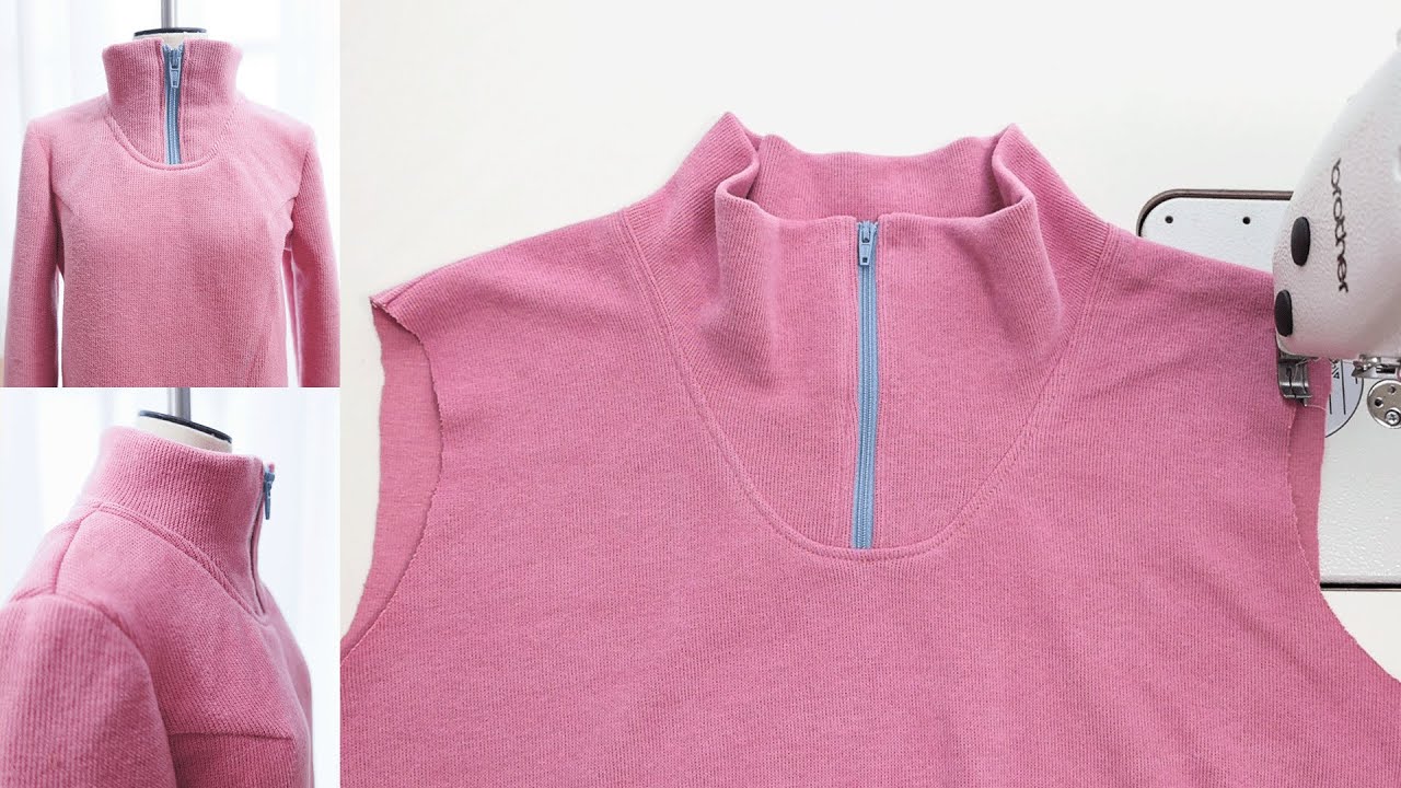 How to sew a zipper collar | Half placket zipper stand collar 💥Sewing ...