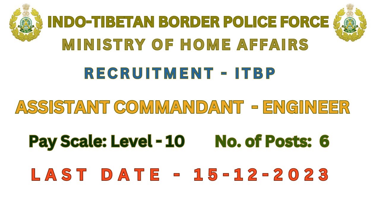 ITBP RECRUITMENT 2023 | ITBP ASSISTANT COMMANDANT RECRUITMENT 2023 ...