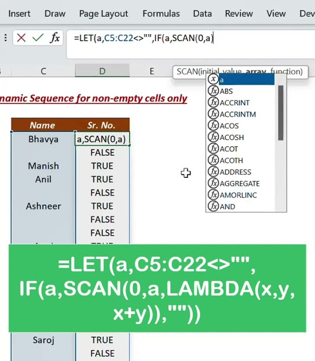 Create Dynamic Sequence for non-empty cells only - Using SCAN Function - YouTube
