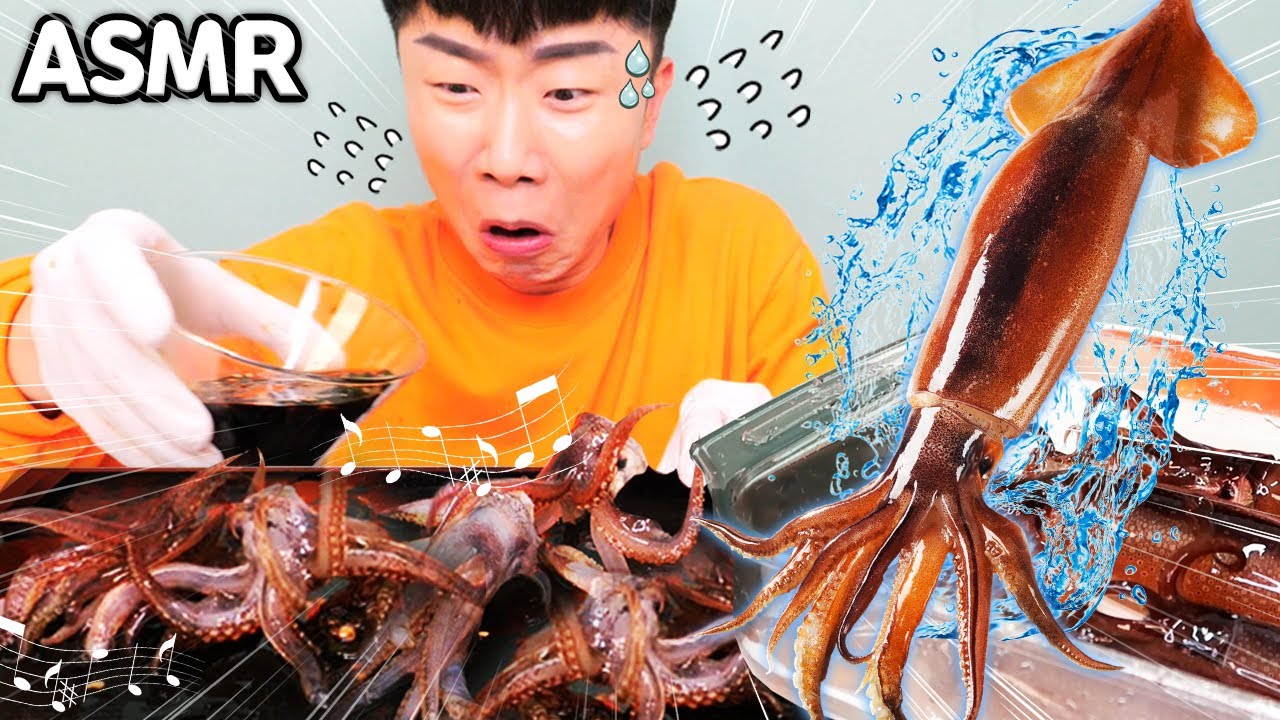 [Mukbang] 춤추는 산오징어🦑 (Dancing Live Squid) Raw Squid + Braised Squid ...