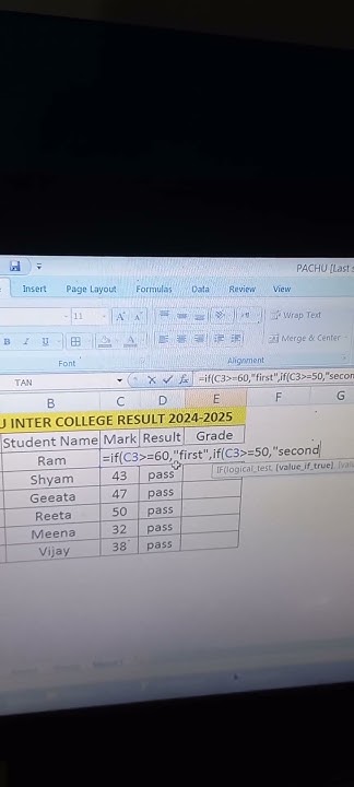 Excel logical function use if formula#excel #varalshorts #computereducational - YouTube