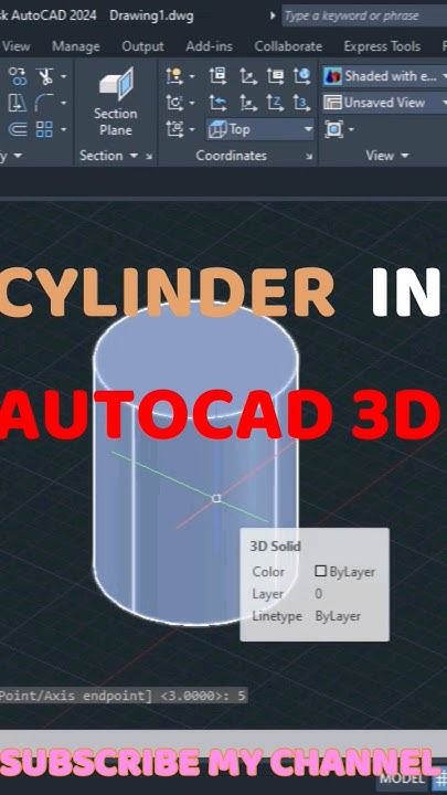 AutoCAD 3D, Command CYLINDER 😘 #autocad #3d #2d #trending #shorts #short #reels #youtubeshorts ...