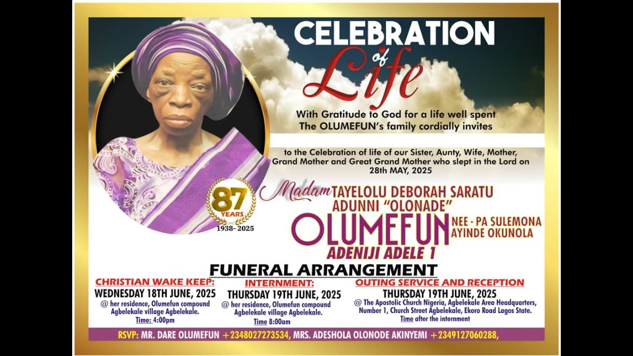 SERVICE AT HOME IN HONOUR OF MADAM TAYELOLU DEBORAH SARATU ADUNNI ...