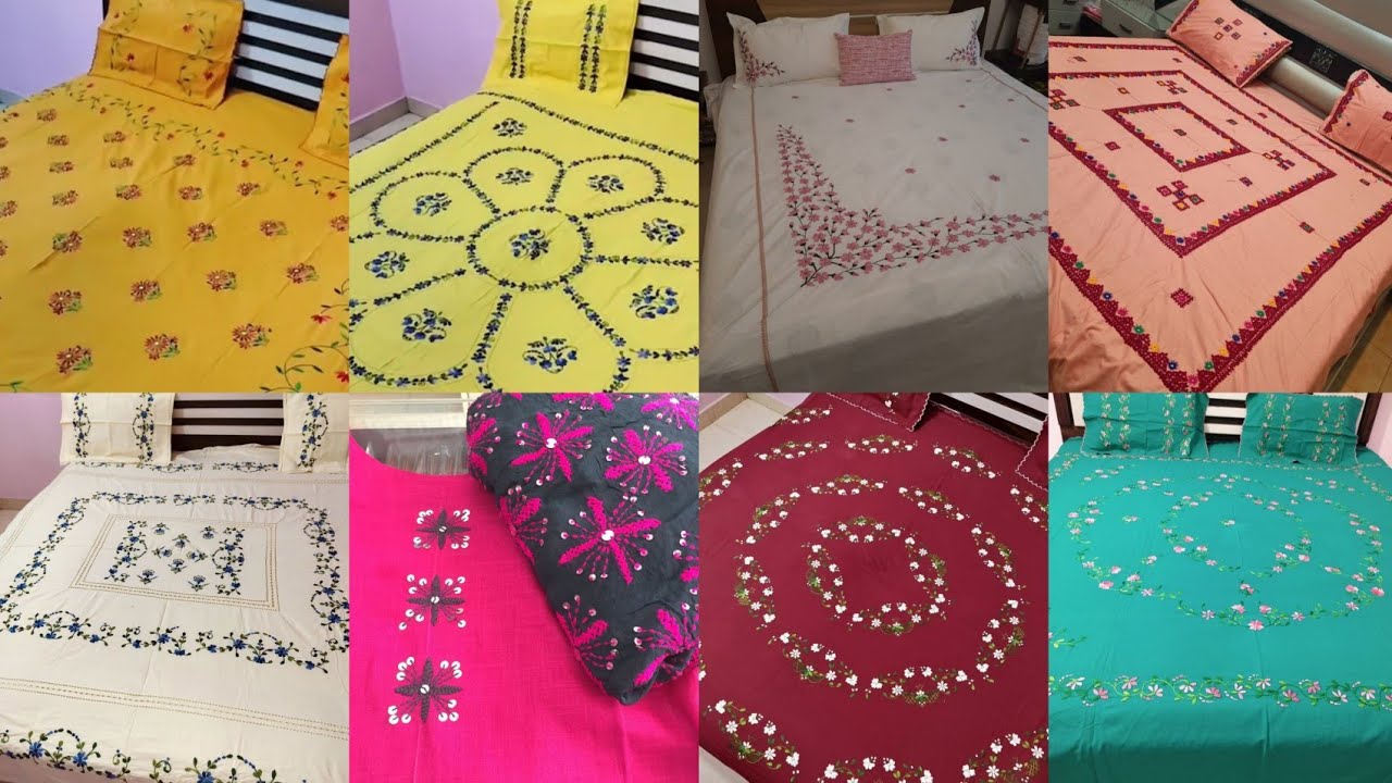 top class hand embroidered bed sheets designs ||hand embroidery bed ...