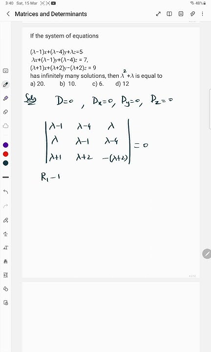 Matrices JEE Jan 2025 system with infinitely many solutions to find lambda square +lambda - YouTube