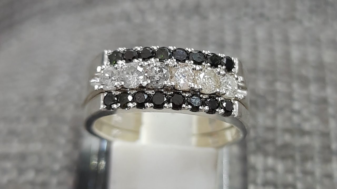 natural black & white diamonda women silver ring cincin perak wanita ...
