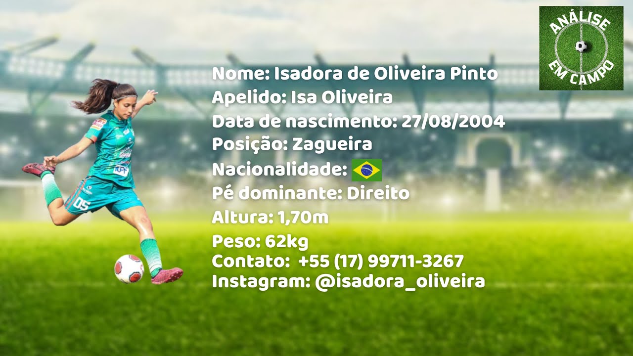 Isadora de Oliveira Pinto (Isa Oliveira) - Zagueira - 27/08/2004 ...