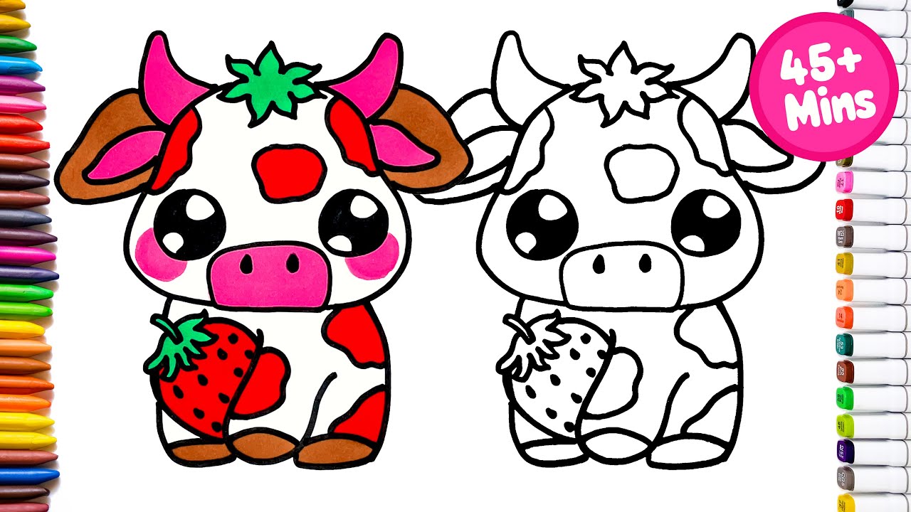 How to draw STRAWBERRY COW 🍓🐮🍓🐮| Step by Step | Easy drawing for kids🌈 ...