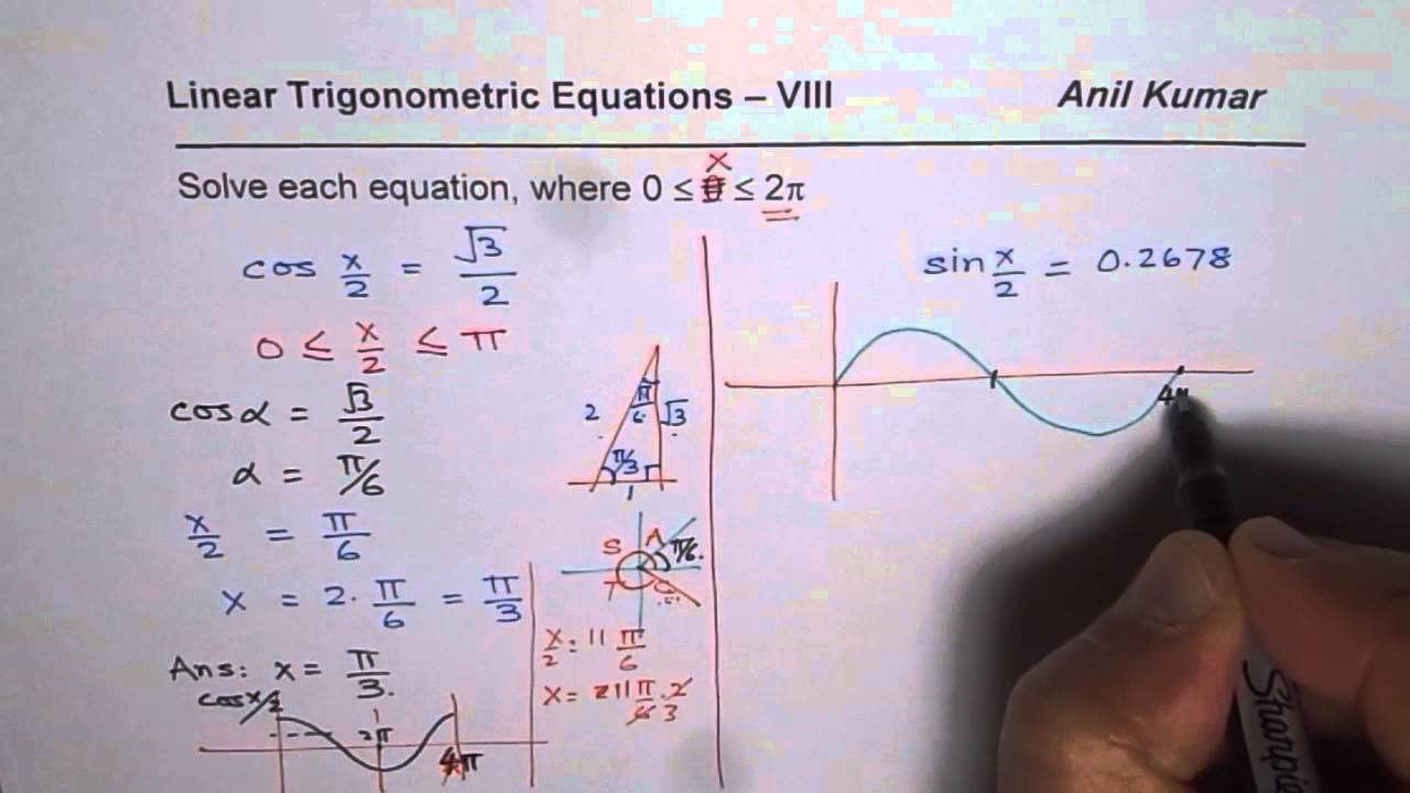 Solve Linear Trigonometric Equation with Half Angles 8 - YouTube