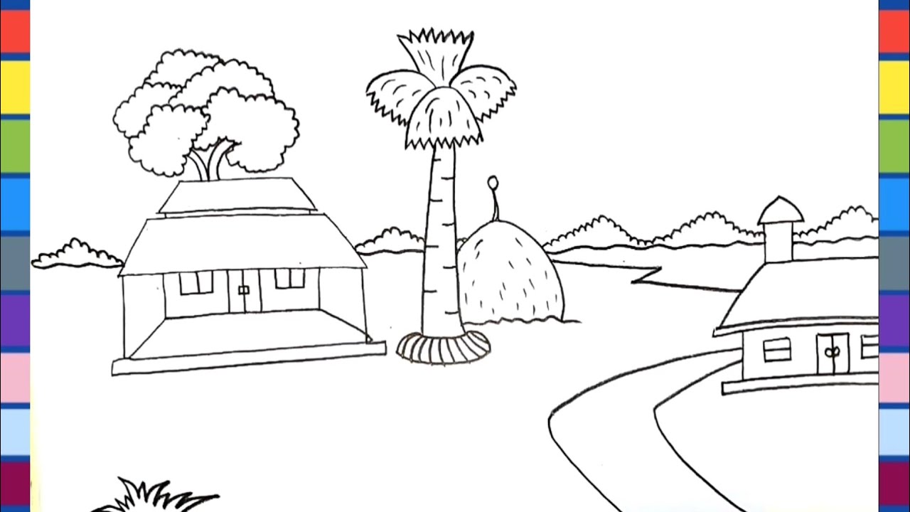 Easy scenery drawing | Gramin drishya | How to draw a village | Nature ...