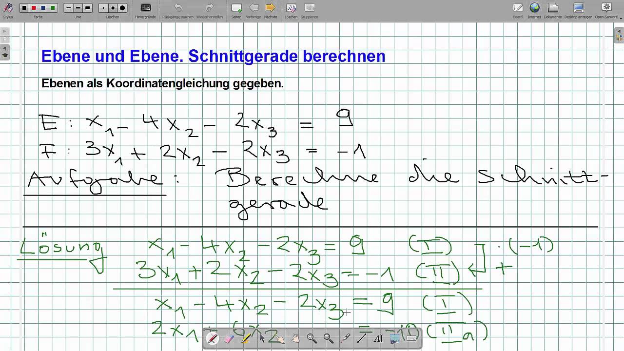 ANG.053 Ebene und Ebene (II), Schnittgerade, 2 Koordinatengleichungen ...