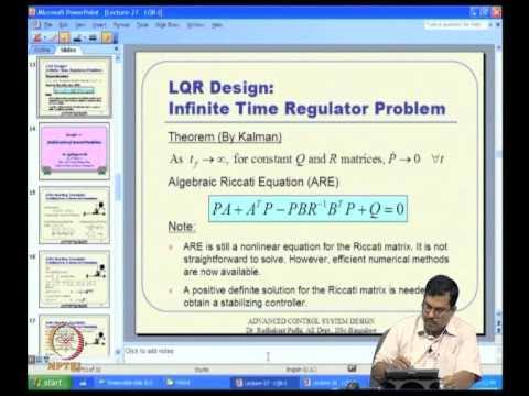 Mod-11 Lec-27 Linear Quadratic Regulator (LQR) Design - 1 - YouTube