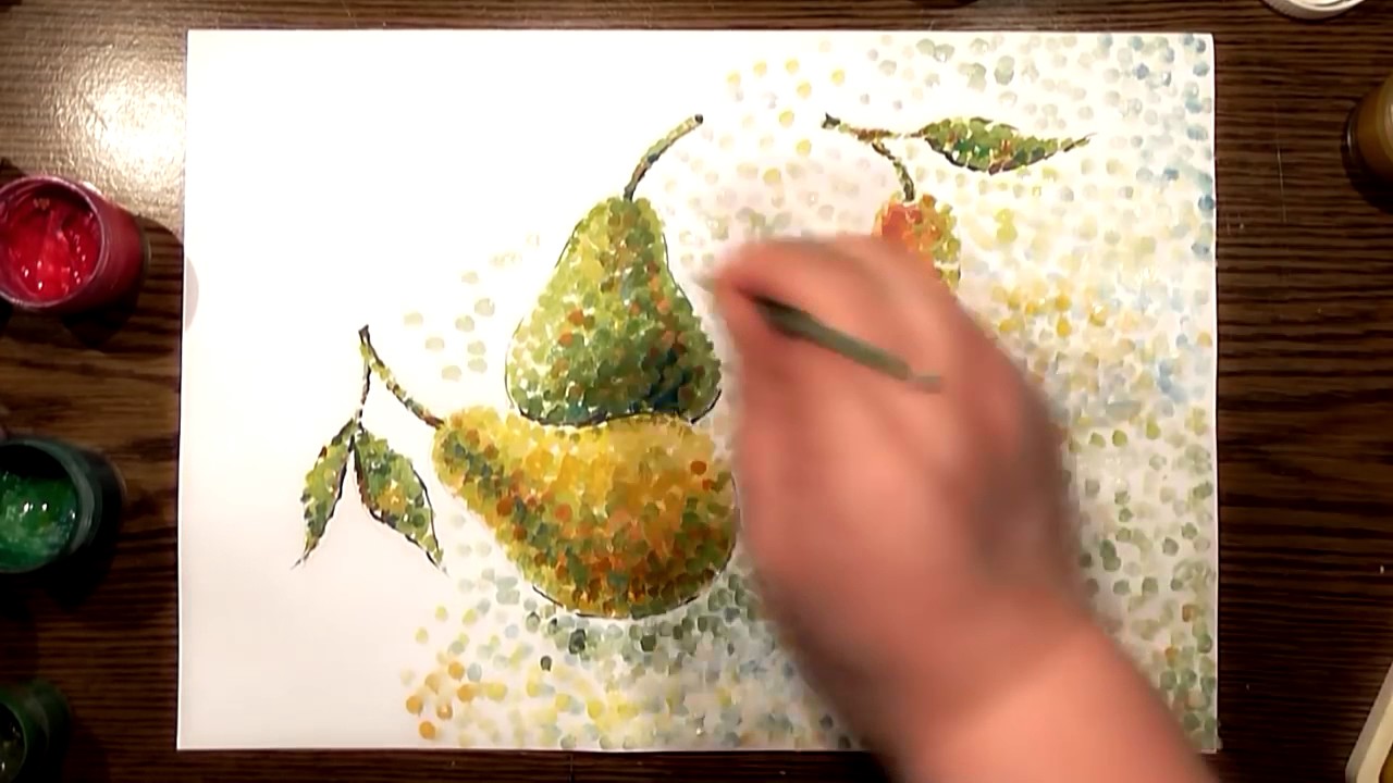 Pointillism Technique Pears on the Table - YouTube