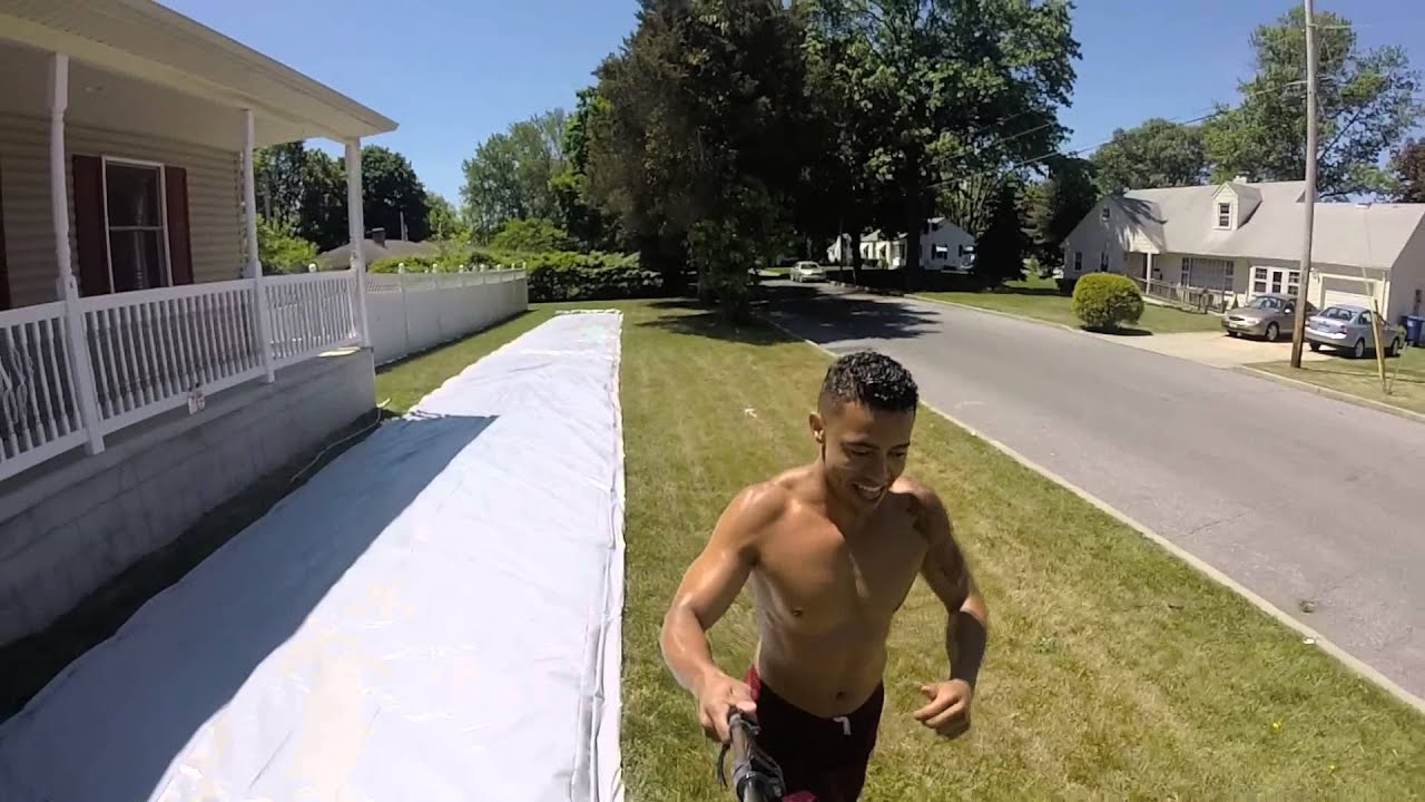 Epic 100 foot Long Water Slide - YouTube
