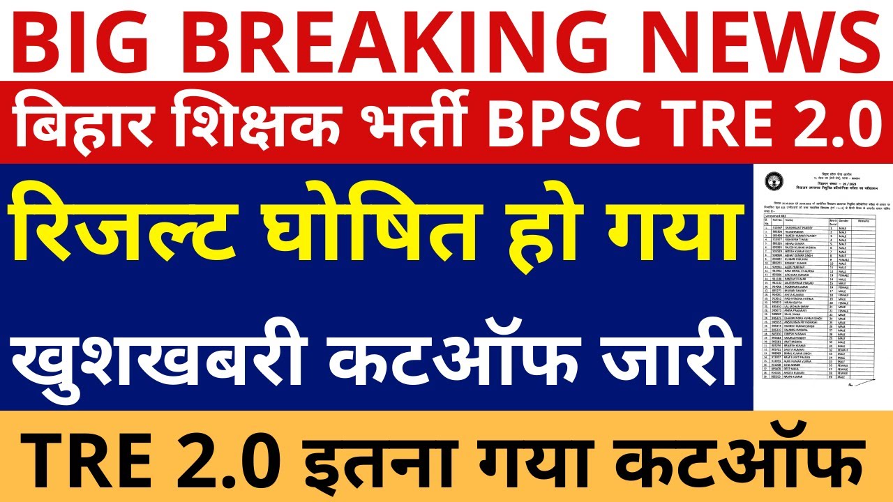 BPSC TRE 2.0 Result Out | BPSC TRE 2.0 Cutoff Out | TRE 2.0 (1-5) (6-8 ...