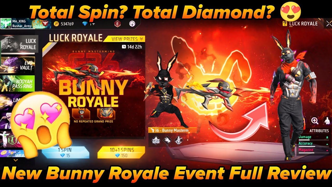 FFMAX Bunny Royale Total Diamond😍 | Free Fire Bunny Royale Event Spin | Free Fire Bunny Royale ...