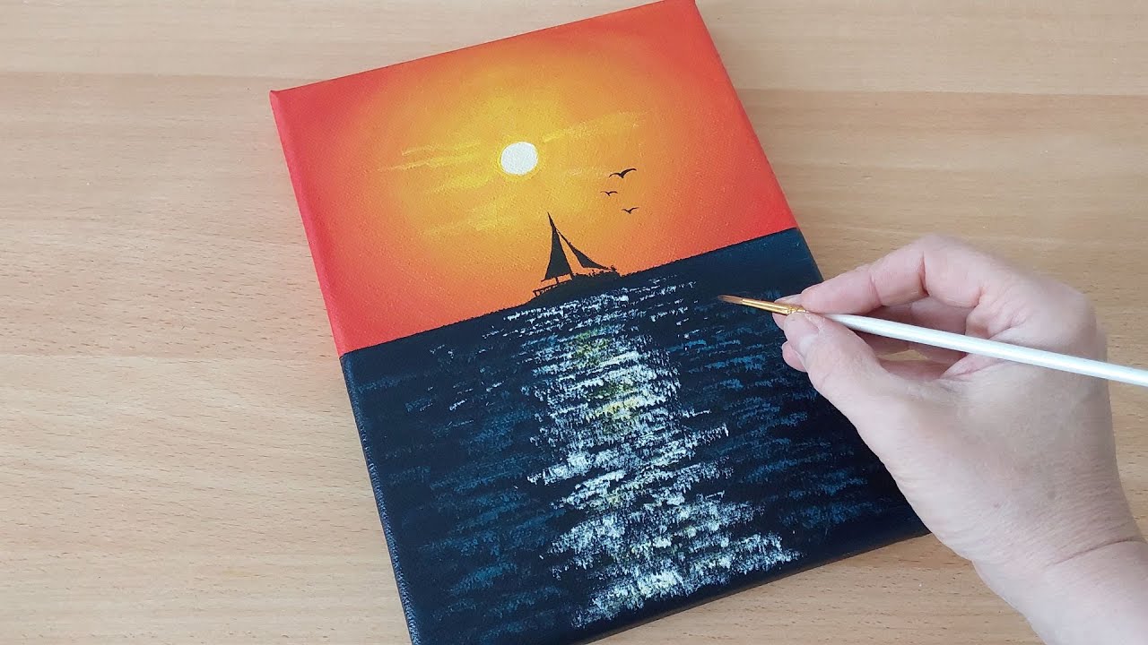 Sailboat Sunset STEP by STEP Acrylic Painting | Ship easy drawing | for ...
