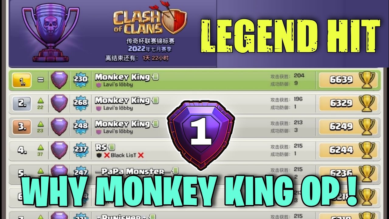 Monkey King Global Rank #1 legend Hit Clash of clans - YouTube