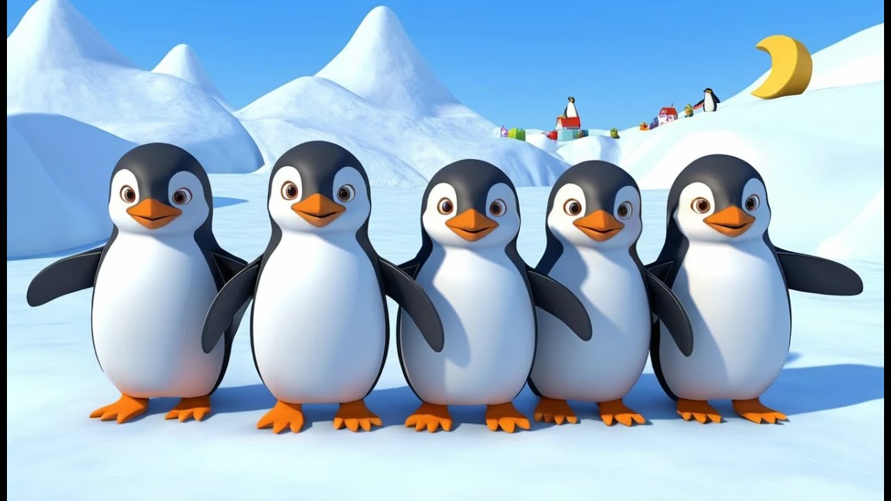 Five Little Penguins Slide Together 🐧 ️ | 3D Animated Nursery Rhyme for ...